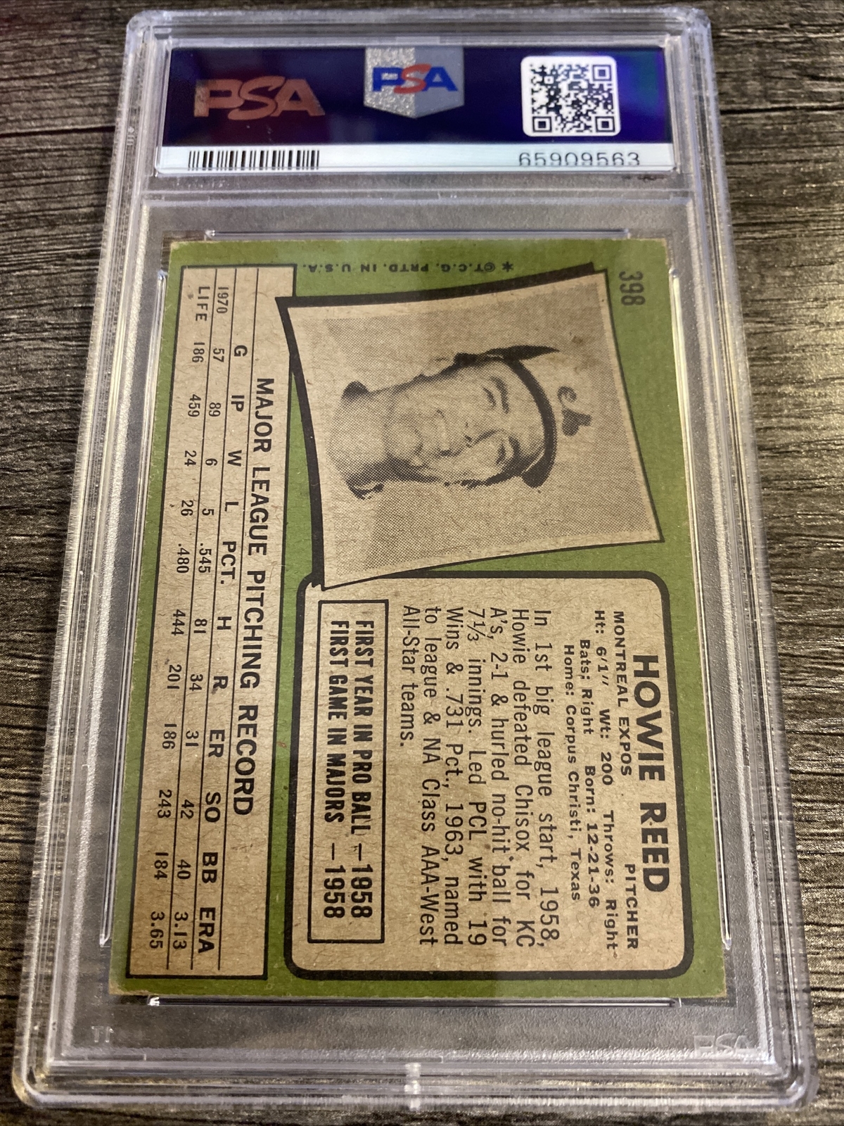1971 TOPPS HOWIE REED #398 Montreal Expos PSA 3 VG | eBay