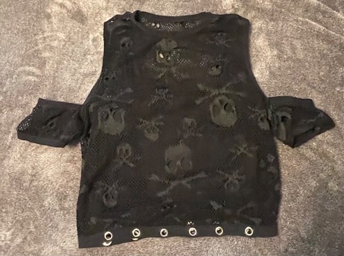 Hot Topic Black Mesh Skull Crop Top Small | eBay