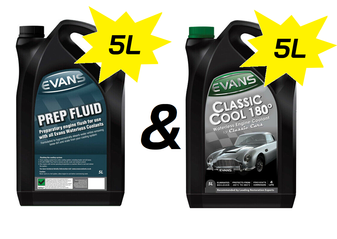 EVANS Prep Fluid 5L & Classic Cool 180 Waterless Engine Coolant 5 Litres Of Both | eBay UK