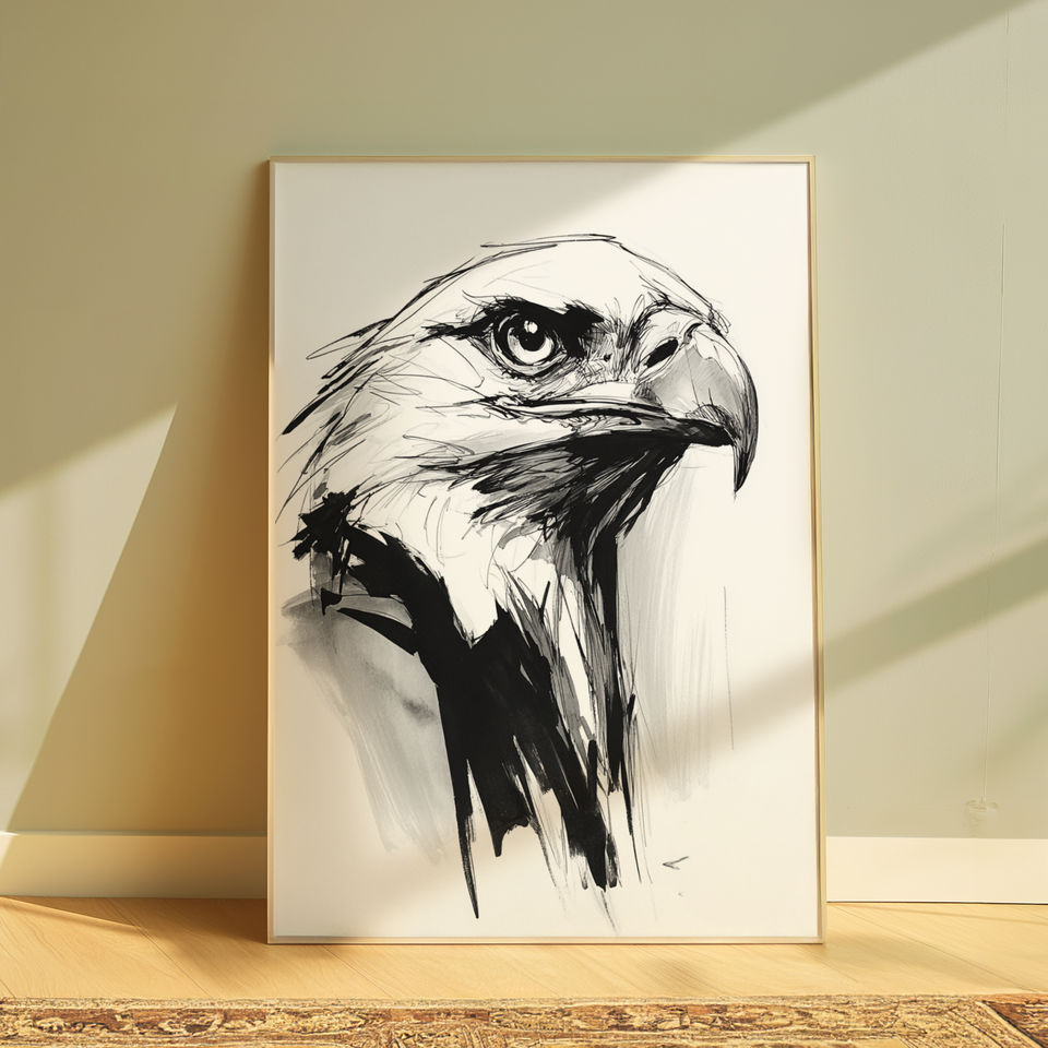 EAGLE INK DRAWING PRINT SKETCH 8" x 10" EAGLE WALL ART EAGLE ANIMAL ...