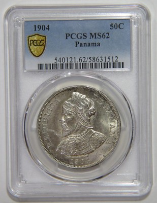PANAMA 1904 50 CENTESIMOS ARMORED BUST PCGS MS62 GRADED SILVER WORLD ...