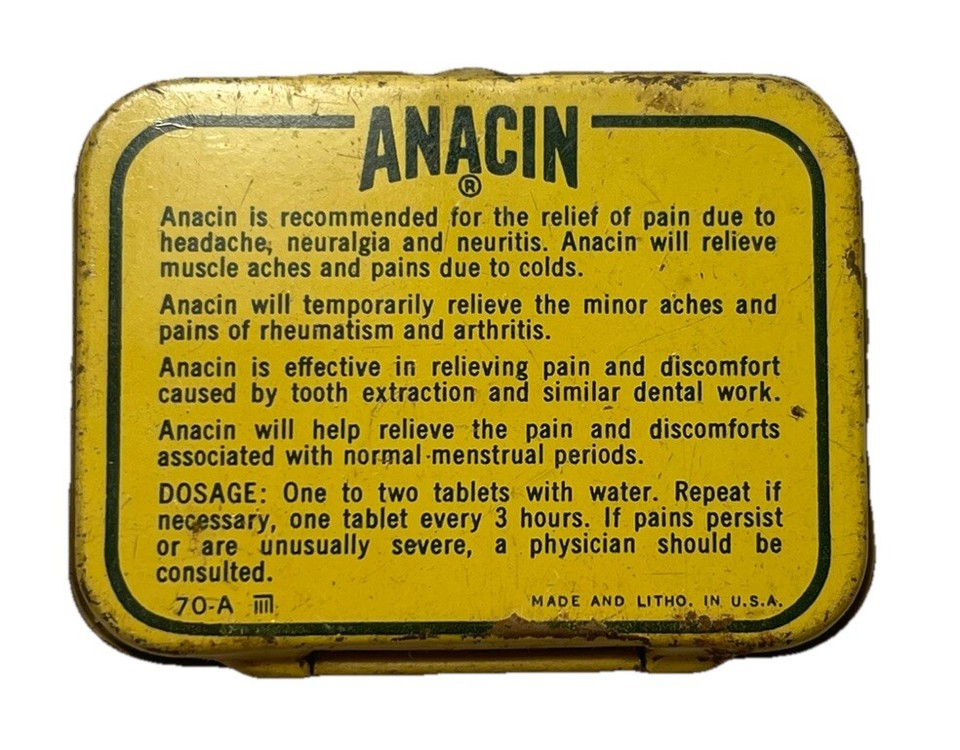 Vintage Anacin Tablet Tin Whitehall Pharmacal Co. USA Pharmacy ...