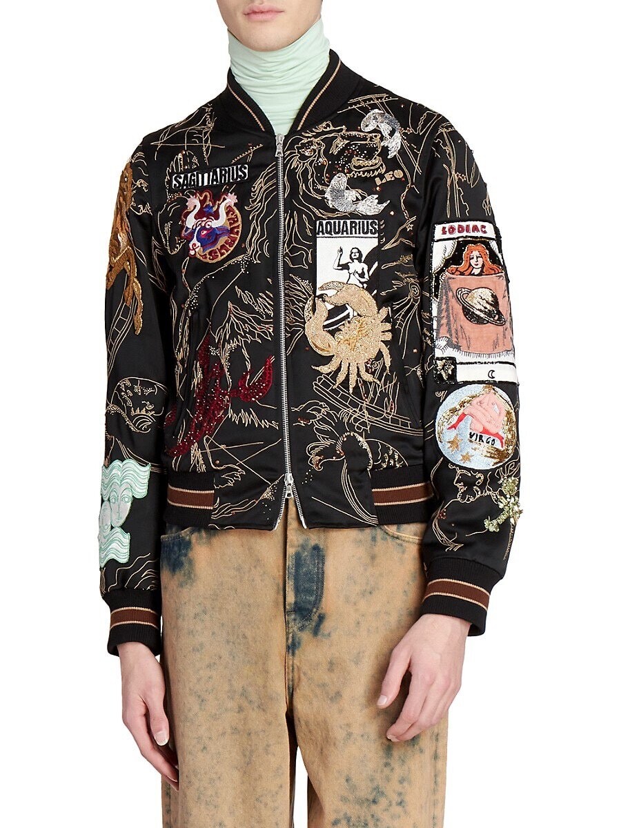 New Dries Van Noten Zodiac Astrology Embroidered Patch Beaded Bomber ...