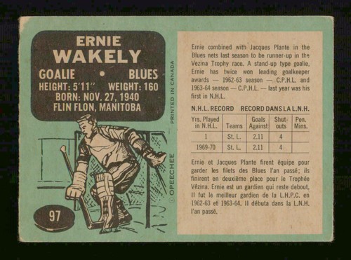 1970-71 OPC O PEE CHEE # 97 ERNIE WAKELY RC 13783 | eBay