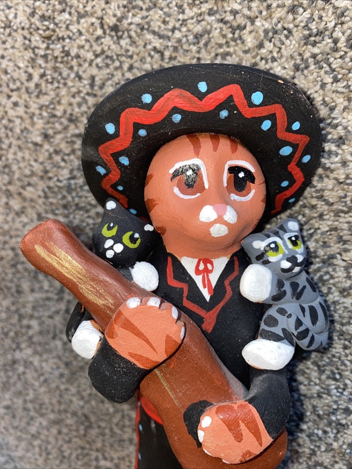 RC RAMEY Pueblo Storyteller Native American Pottery CAT Figure Mariachi ...