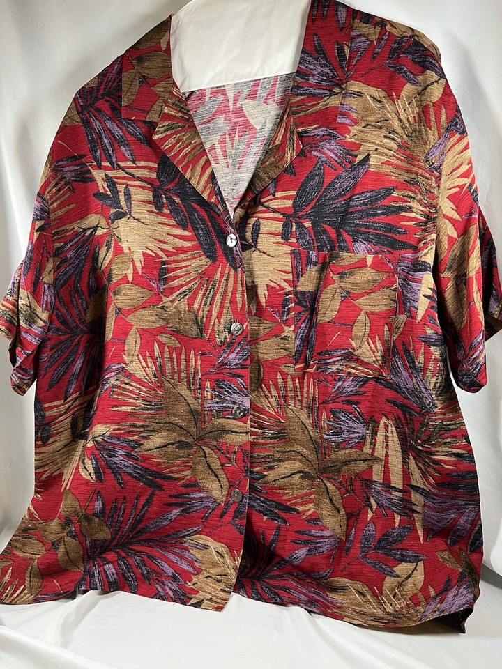 Chico's Design Dark Red Blouse top button Linen and Silk Short Sleeve ...