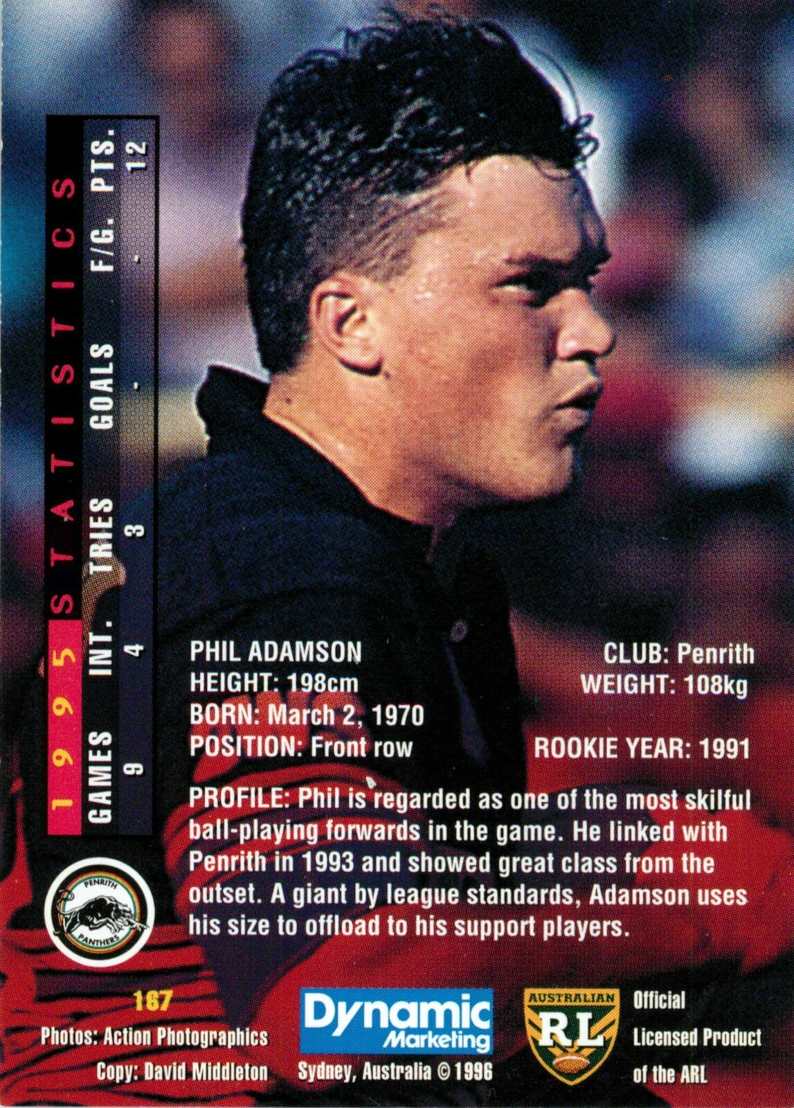 New 1996 PENRITH PANTHERS NRL Card PHIL ADAMSON | eBay