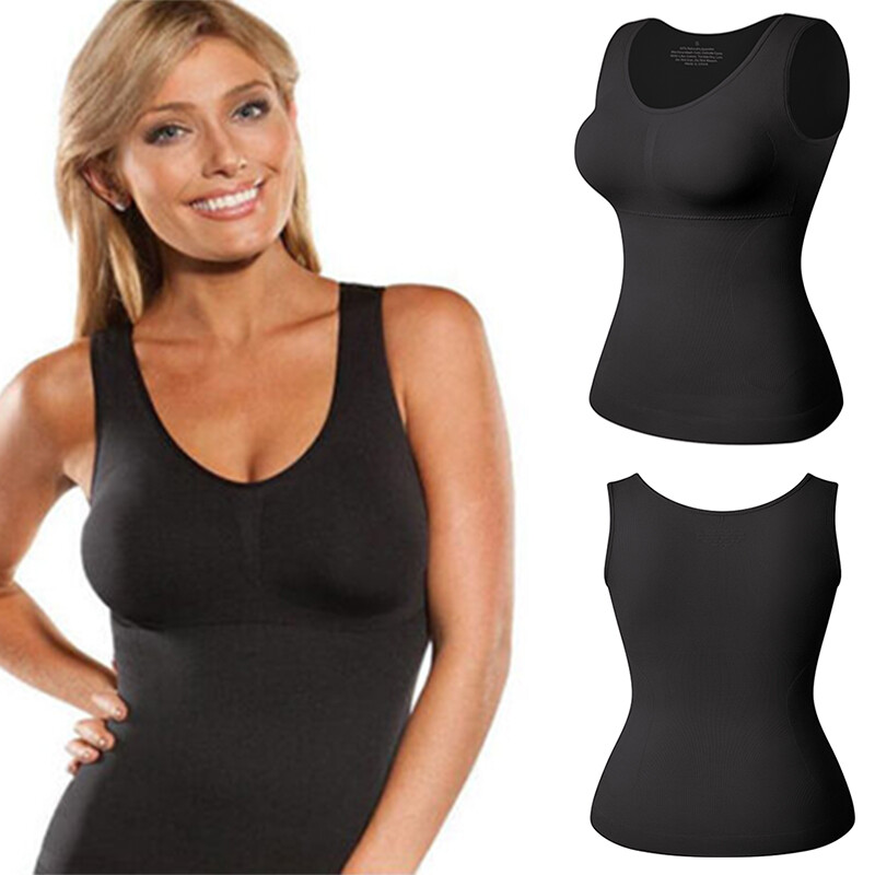 Seamless Women Built in Bra Padded Cami Vest Camisole Tank Tops Body ...