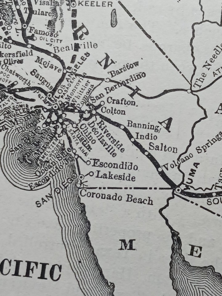 1901 Railroad Route Map SOUTHERN PACIFIC SYSTEM ~ Pacific Train Line ...