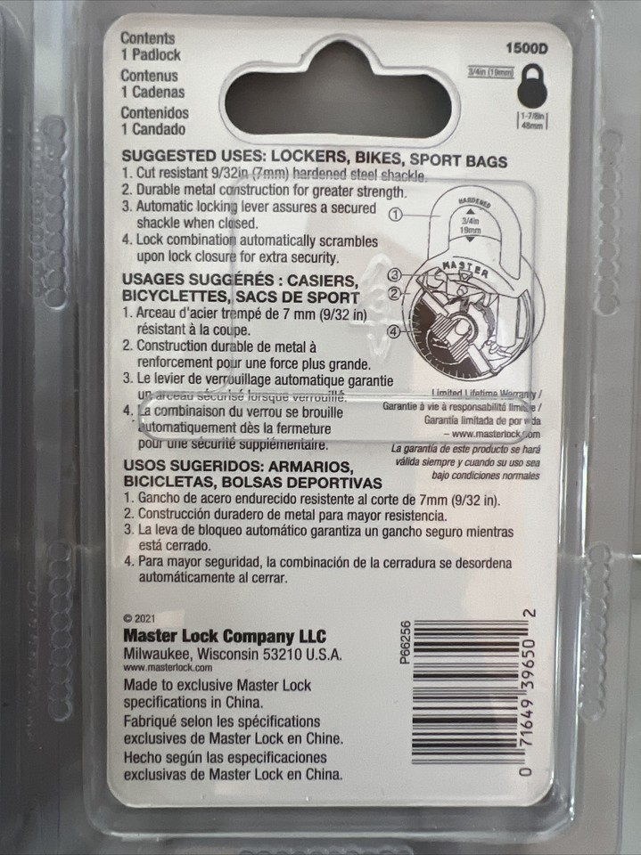 3 X Master Lock 1500D Locker Lock Combination Anti-Shim Padlock Black ...