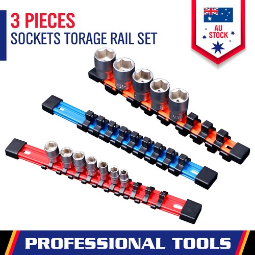 3Pc Double Sided Socket Holder Tool WorkShop Organizer Rails Rack 1/4 ...