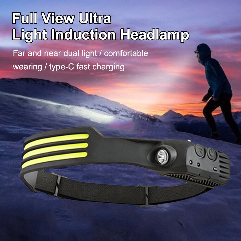 1/2x LED Head Torch Rechargeable Waterproof COB Headlamp Motion Sensor ...