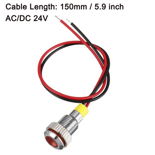 LED Indicator Light AC/DC 24V 8mm Flush Panel Mount Red LED Metal Shell ...