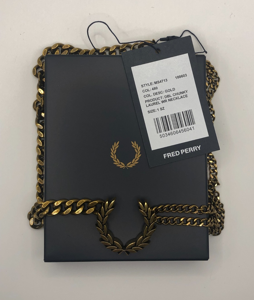 FRED PERRY MS4713 Chunky Double Chain Laurel Wreath Necklace New in Box ...
