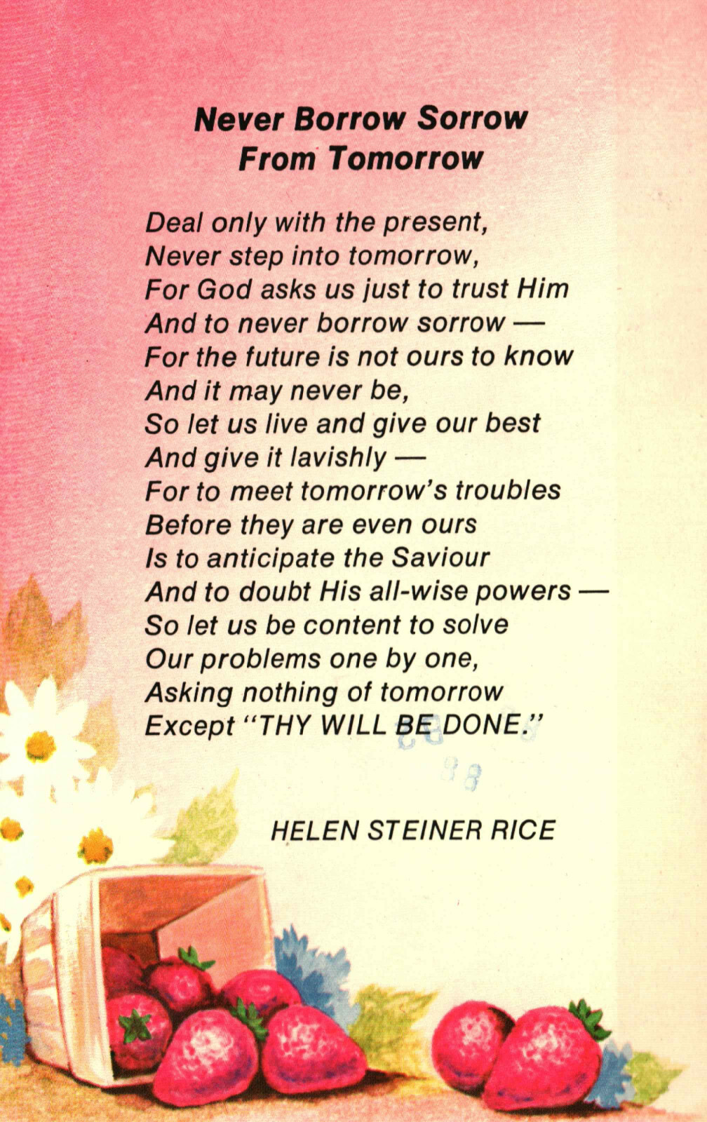 Postcard Poem Never Borrow Sorrow From Tomorrow Helen Steiner Rice | eBay