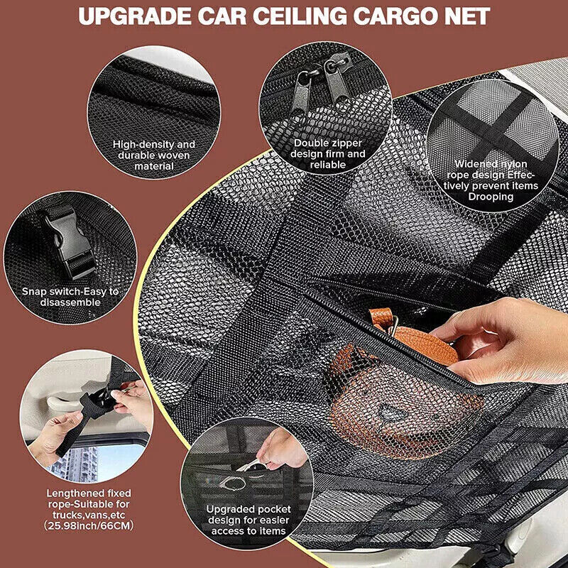 Car Roof Cargo Net Interior Mesh Storage Bag Universal Car Ceiling ...