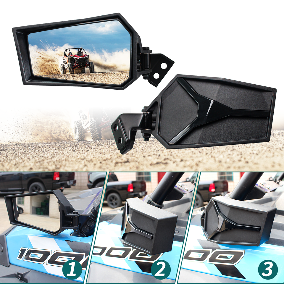 2pcs Adjustable Folding Rear View Side Mirrors for Polaris RZR/Turbo ...
