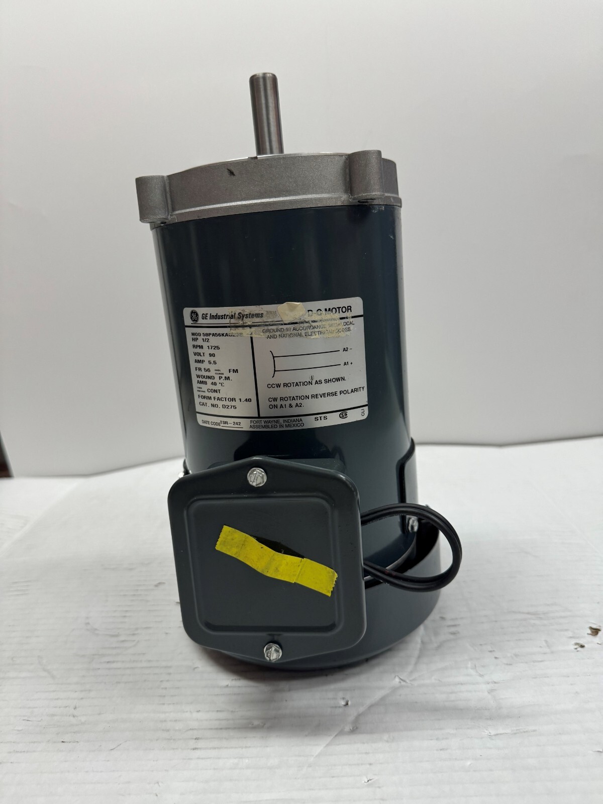 GE+Industrial+Systems+5BPA56KAG20B+DC+Motor+1%2F2+HP+1725+RPM+90+V ...