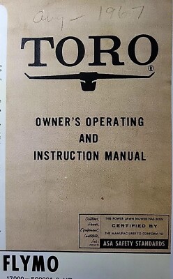 Toro FLYMO 19 Walk-Behind Hover Craft Lawn Mower Owner &Parts Manual ...