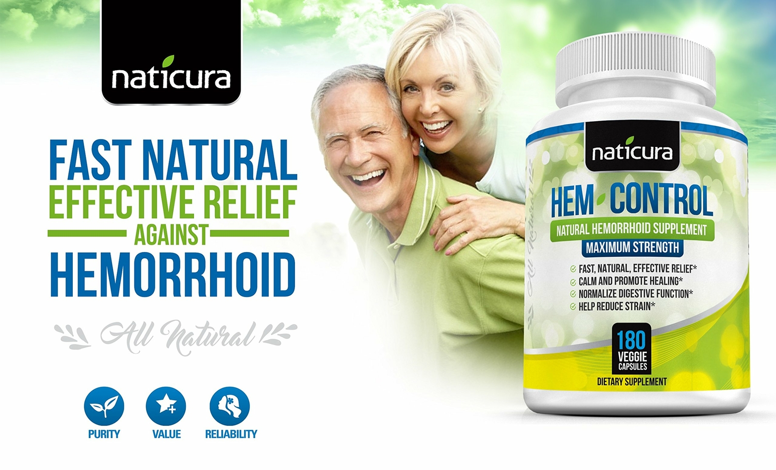 Naticura Hem-Control Herbal Hemorrhoid Remedy; 180 Capsules for Hemroid ...