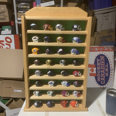 32 Team Riddell NFL Mini Helmet Collection w/ Oak Wooden Display Case ...