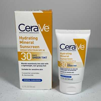 Cerave Hydrating Mineral Sunscreen Sheer Tint Facial SPF 30 1.7 Oz NEW ...