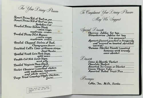 Vintage Original Menu THE THREE CROWNS Restaurant Lancaster ...