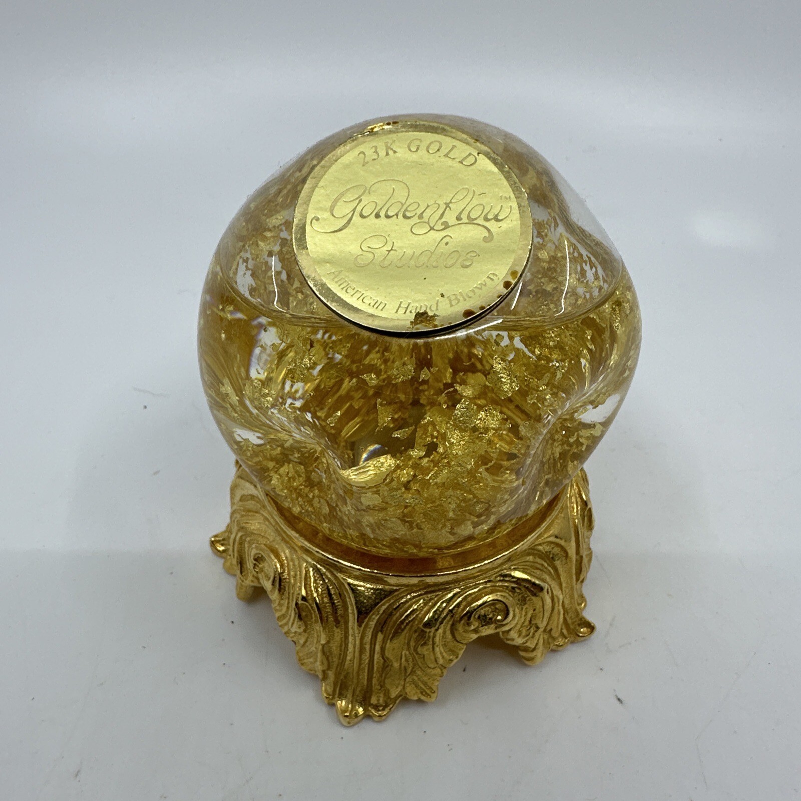 Golden Flow Studios Hand Blown Glass Paperweight 23K Gold Flakes 3.25 ...