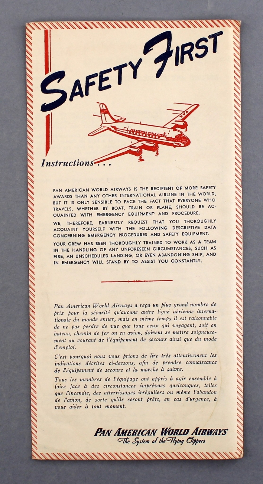 PAN AM DOUGLAS DC-4 AIRLINE SAFETY CARD | Grelly UK