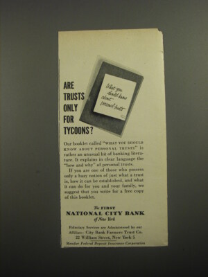 1956 First National City Bank Ad - Are Trusts only for tycoons? | eBay