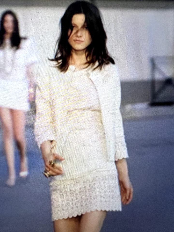 Chanel 11C ECRU TWEED LACE CAMELLIA Jacket GOLD CC logo Button FR44 ...