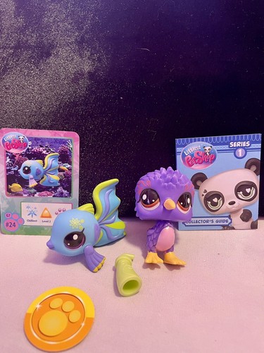 Littlest Pet Shop G7 #22 Purple Bird & 24 Beta Fish, Card & Game Code ...