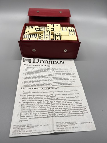 Pavilion Vintage Dominoes Set 91 Pieces With Red Vinyl Case Excellent ...