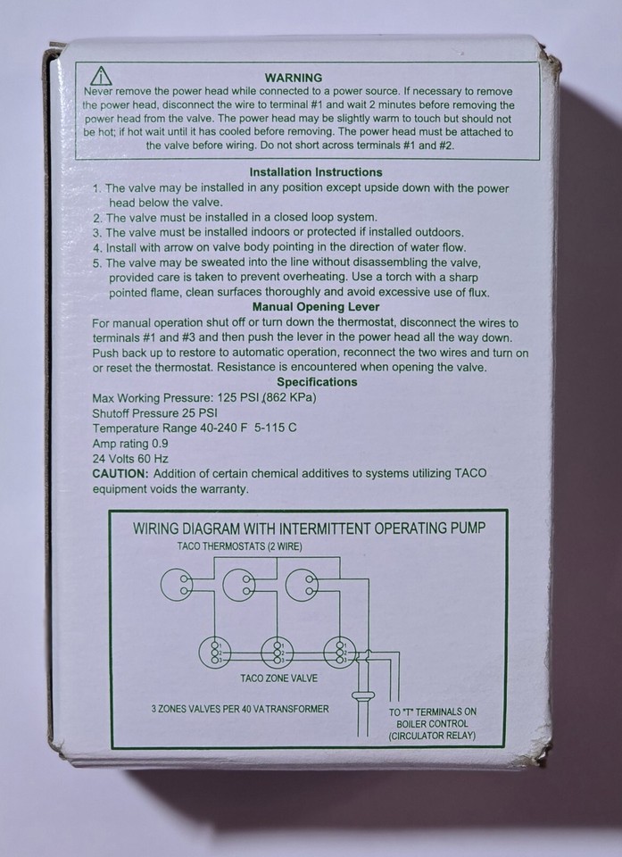 TACO 571-2 ZONE VALVE 2 WAY 3/4" SWEAT GOLD SERIES NEW IN BOX FREE ...