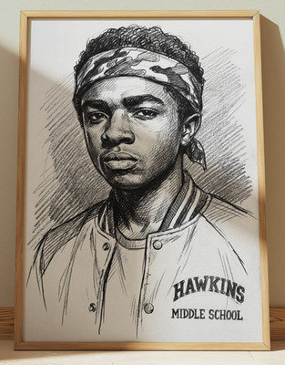 STRANGER THINGS LUCAS SINCLAIR DRAWING PRINT SKETCH 8" x 10" PRINT WALL ...