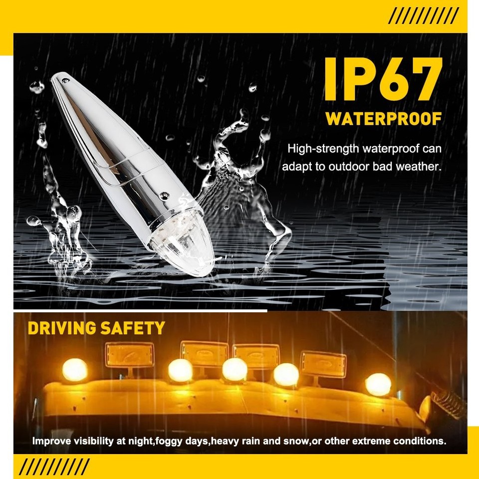 5-50PC Clear/Amber LED Torpedo Cab Marker Roof Light Lamp For Peterbilt ...