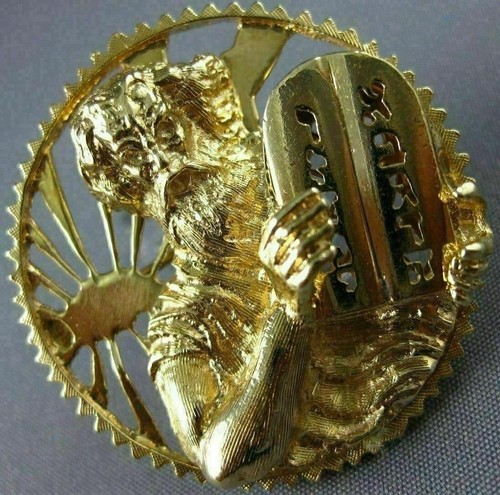 ANTIQUE 14KT YELLOW GOLD HANDCRAFTED MOSES TEN COMMANDMENTS PIN ...
