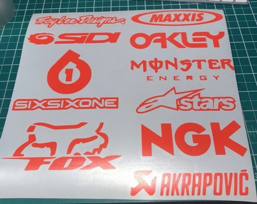10 X Motocross MX Racing Sticker Kit - Sponsors Decals Fluorescent ...