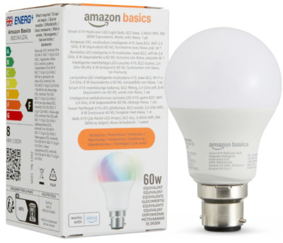 Amazon Basics Smart A60 Multicolor LED Light Bulb, B22 Base, 2.4GHz ...