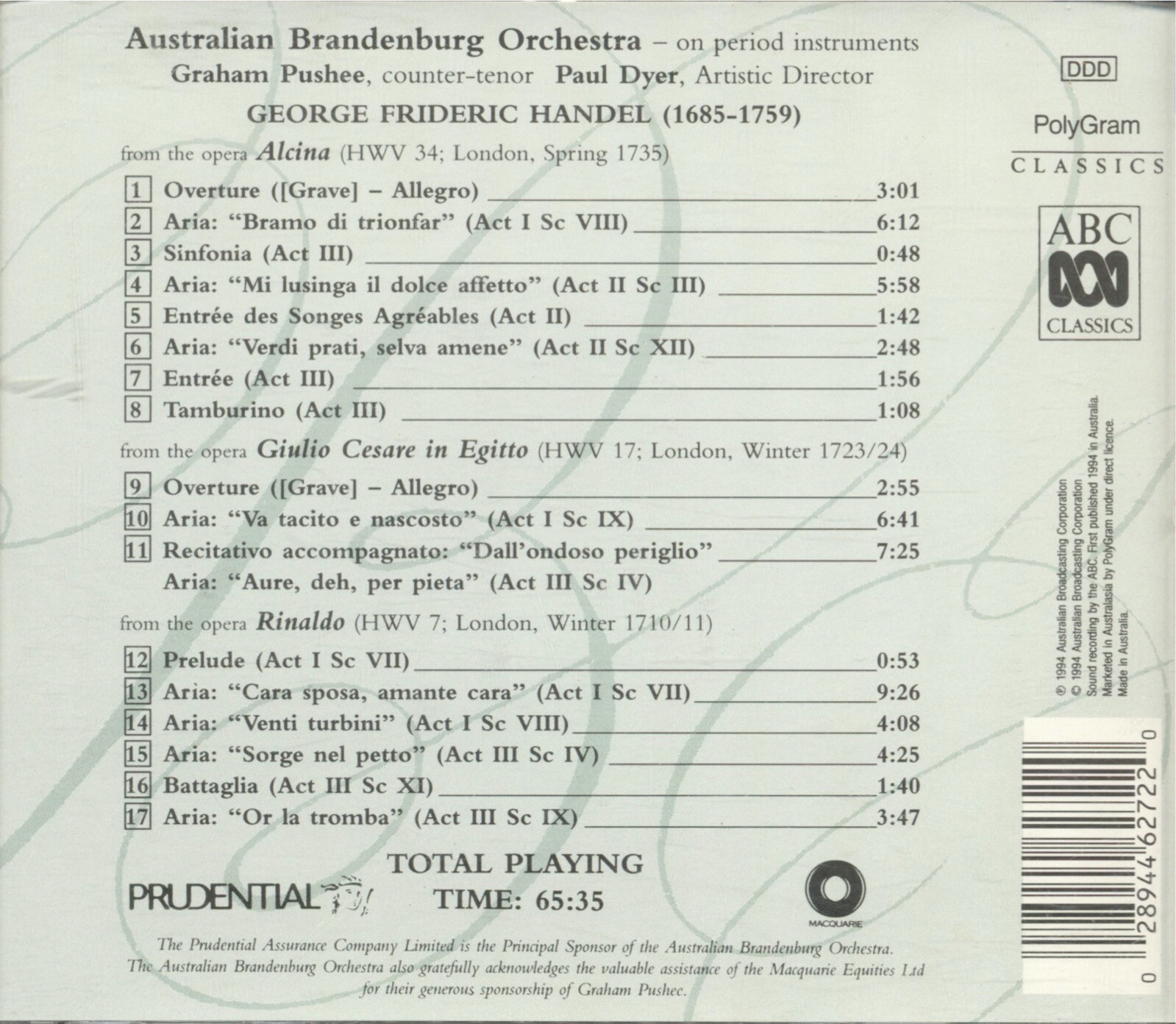 Graham Pushee - Handel - Arias CD | eBay Australia