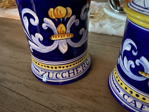 ARISTICA DERUTA ITALIAN POTTERY- BLUE GOLD PATTERN 3PCS CANISTERS SET ...