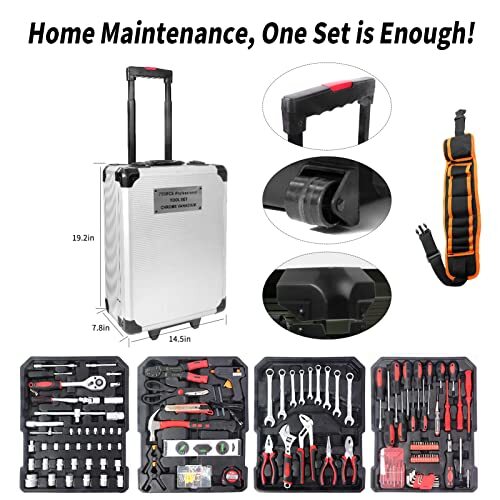 Tool Sets for Men, Tool Box with Tools, Tool Kit with Rolling Tool Box ...