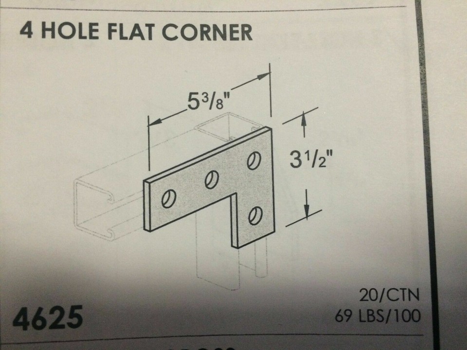 4-Hole Flat Corner "L" Splice Plate Fitting for Unistrut Channel #4625 ...