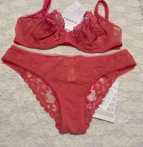 La Perla Primrose 32C XS Sheer Full Cup Bra Brazilian Panty Set Coral ...