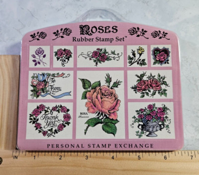 NEW 1993 Personal Stamp Exchange Roses Rubber Stamp set flowers friends ...