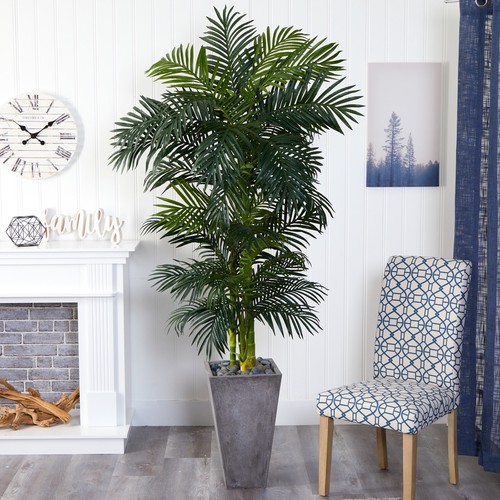 7' Artificial Golden Cane Tropical Palm Tree in Decorative Planter Home ...