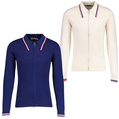 NEW MADCAP MOD 60s 70s Long Sleeve KNITTED RETRO ZIP POLO CARDIGAN ...