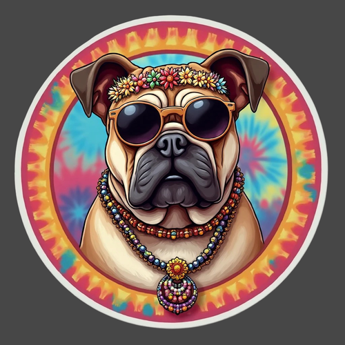 English Bulldog hippie sticker vinyl decal retro neon tie dye groovy ...