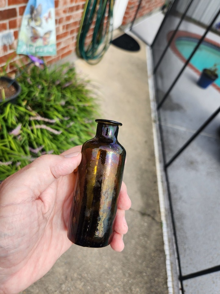 Early pontil yellow olive amber colored stoddard ink or utility bottle ...