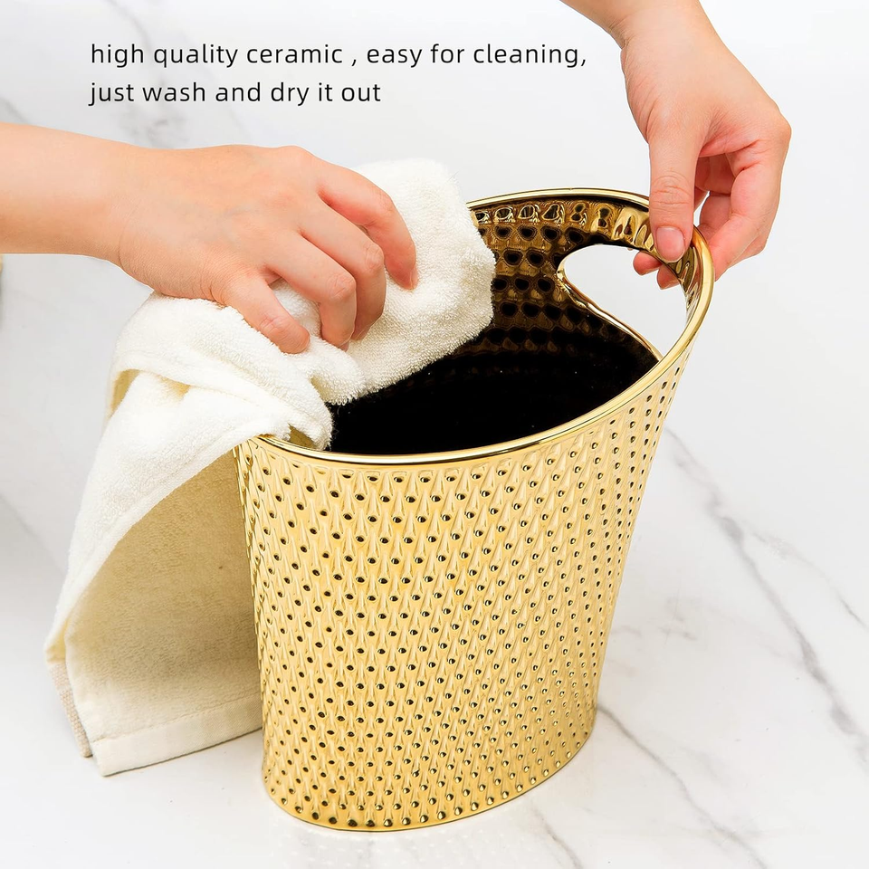 Mini Desktop Trash Can, 1.5L Capacity, Gold Color, Ceramic Material ...